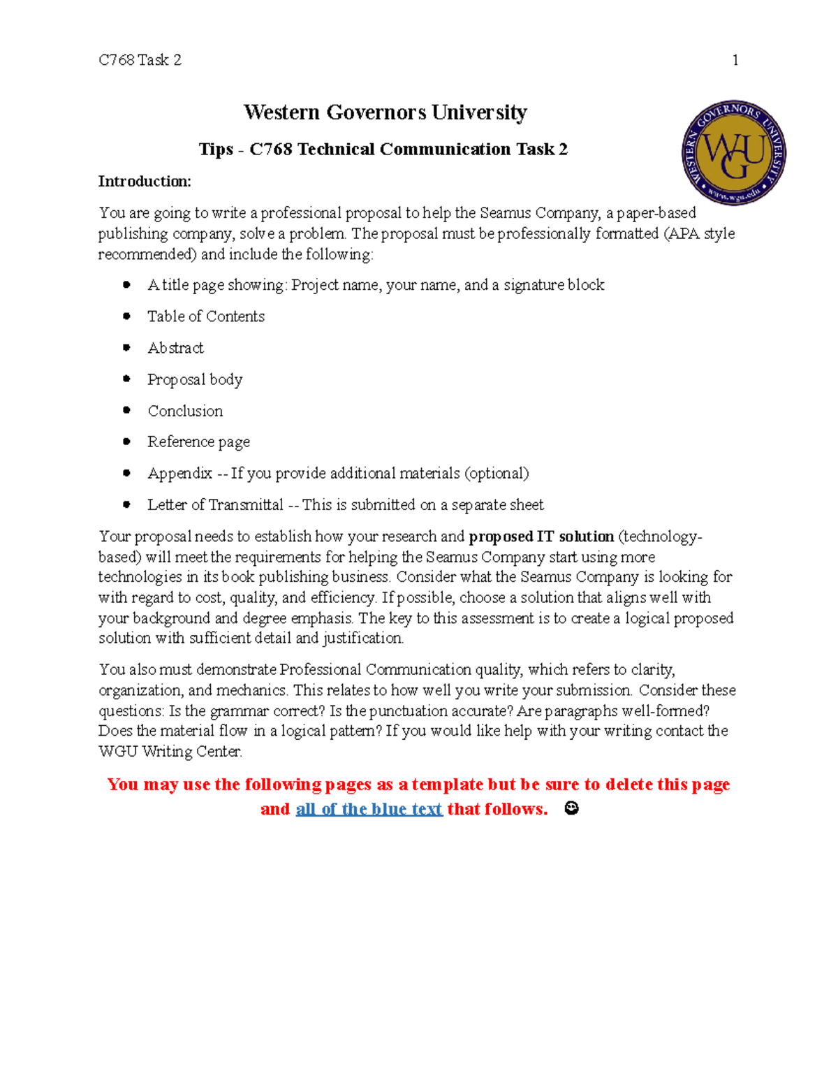 A New Tip for C768 Task 2 - Western Governors University Tips - C768 ...