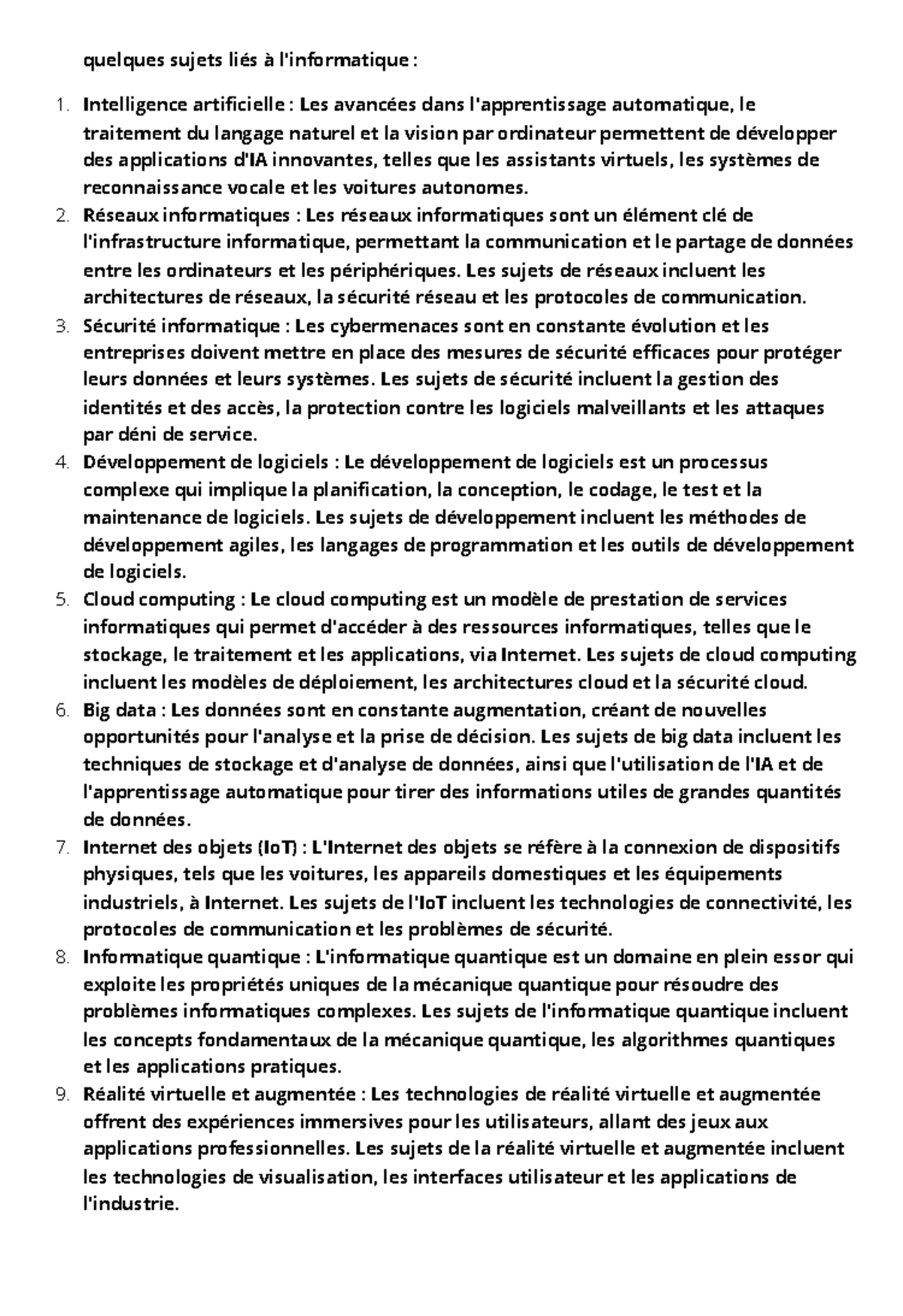 Les domaine informatique - quelques sujets liés à l'informatique ...