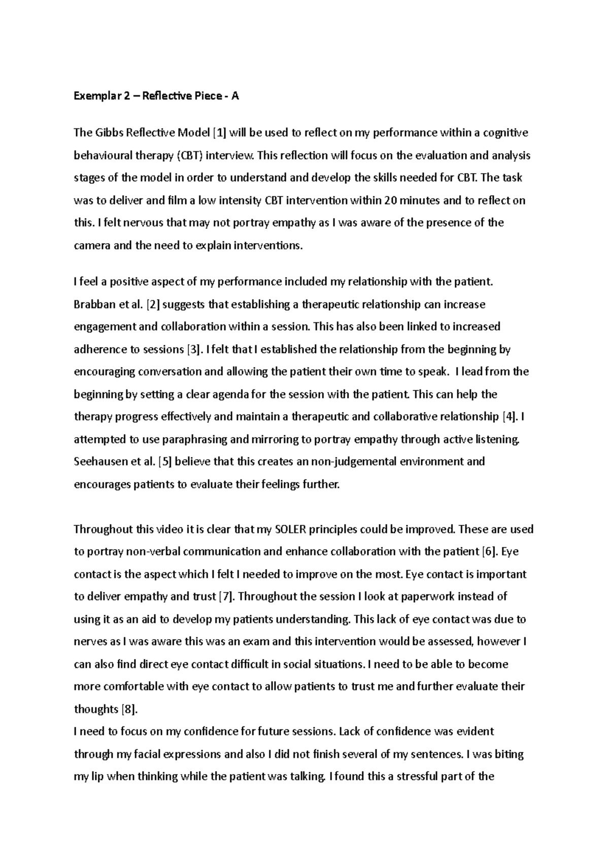 Exemplar 2 - Reflective Writing - Exemplar 2 – Reflective Piece - A The ...