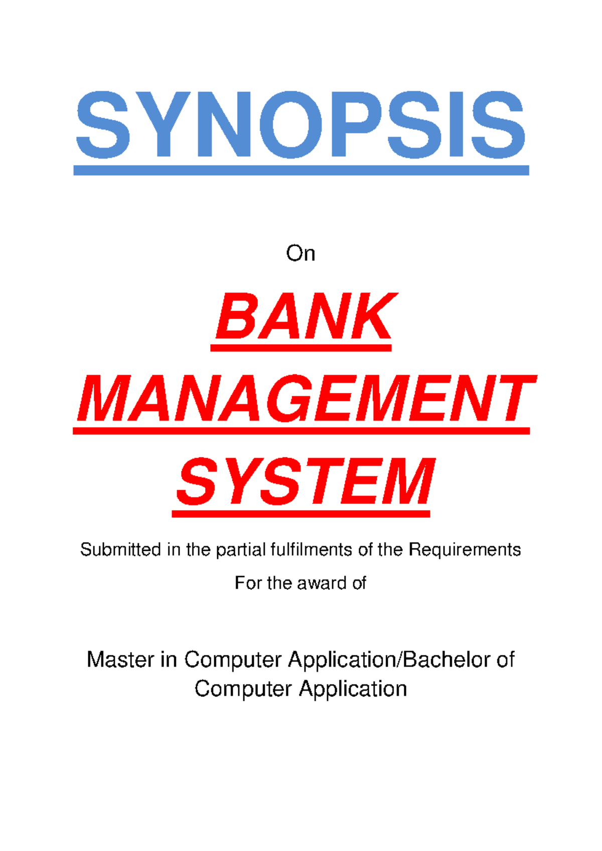 101-Bank Management System-Synopsis - SYNOPSIS On BANK MANAGEMENT ...