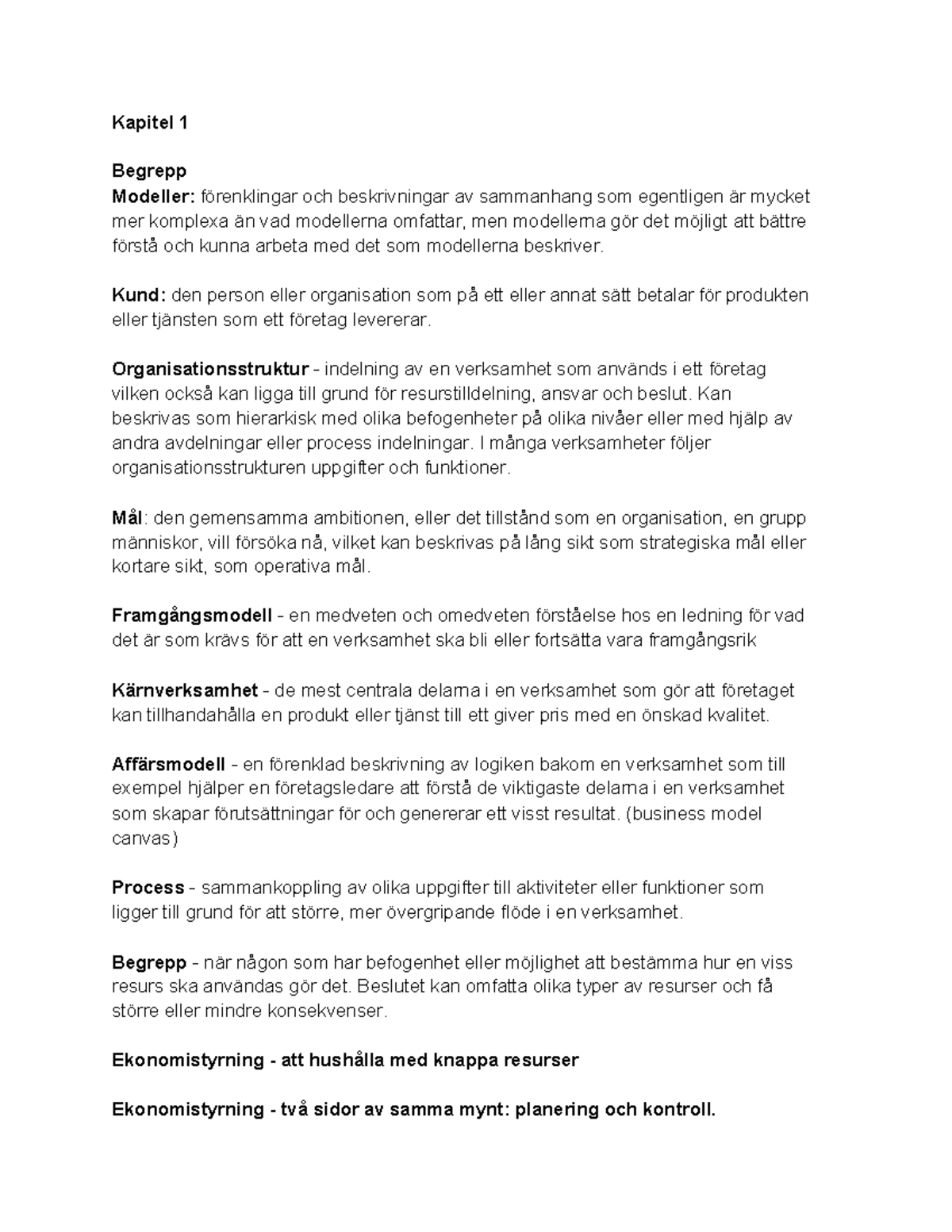 Ekonomistyrning FrÅn Grunden Anteckningar Kapitel 1 3 Kapitel 1