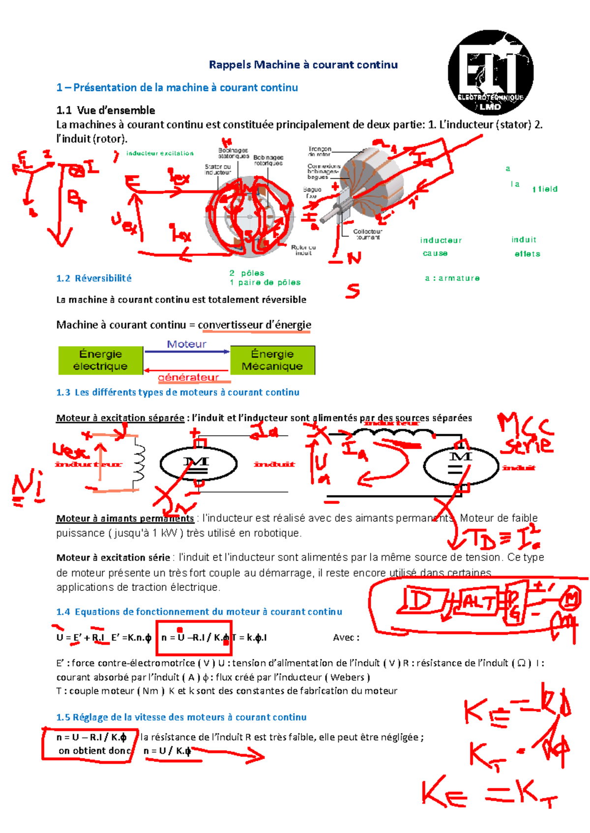 TD Commande des Machines à Courant Continu + Corriger - Rappels Machine à courant continu 1 ...