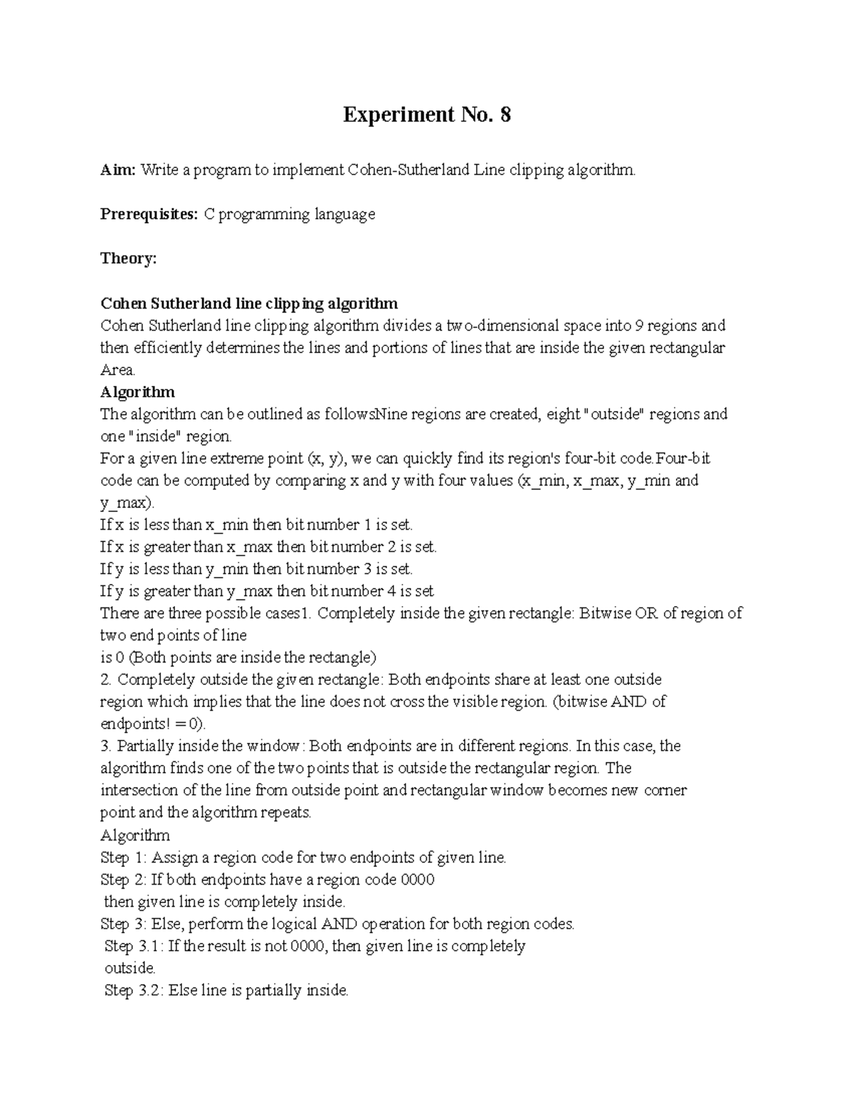 EXP8 - assignment for dlcoa - Experiment No. 8 Aim: Write a program to implement Cohen ...
