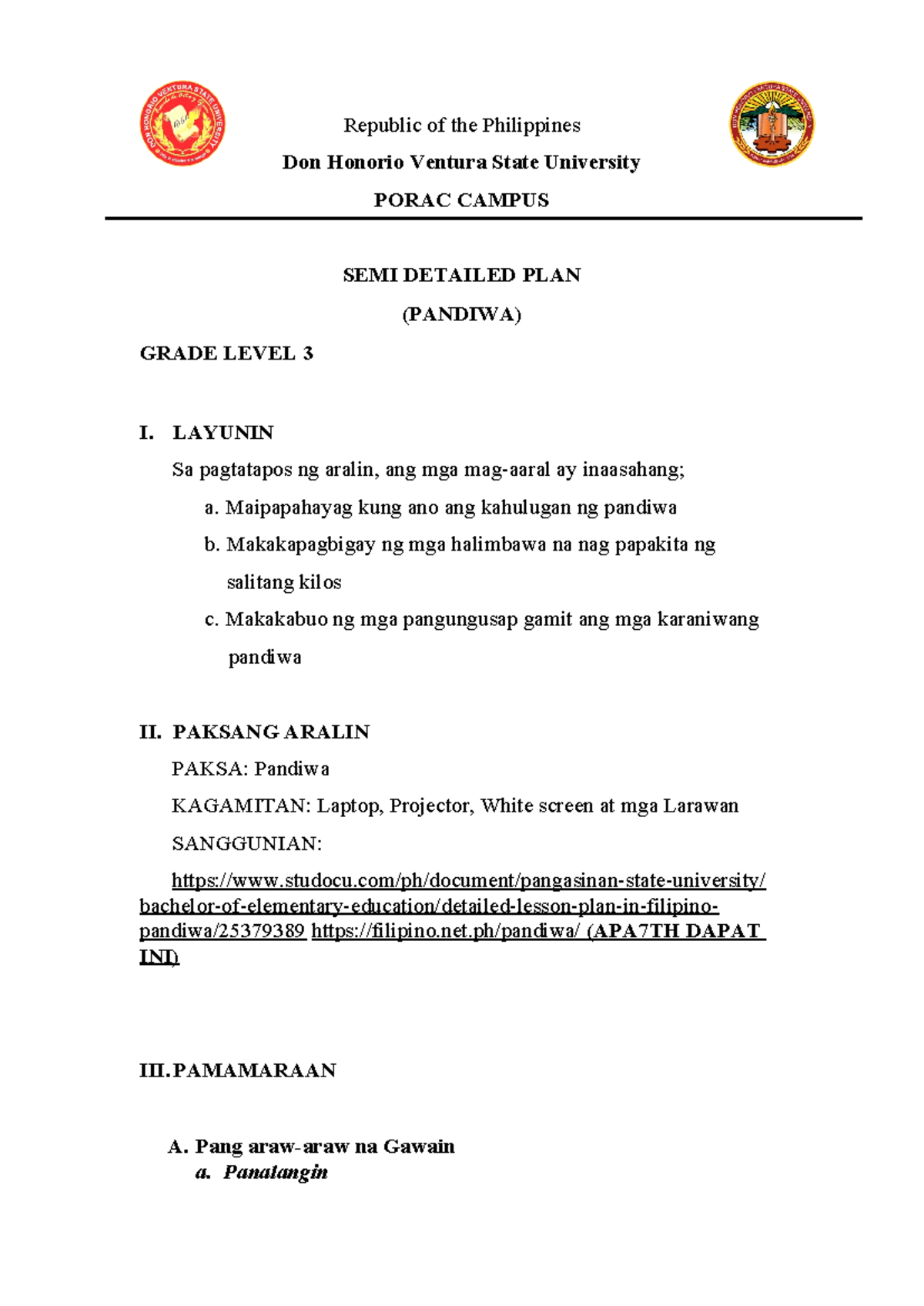 SDLP- Pandiwa - DLP - Republic of the Philippines Don Honorio Ventura ...