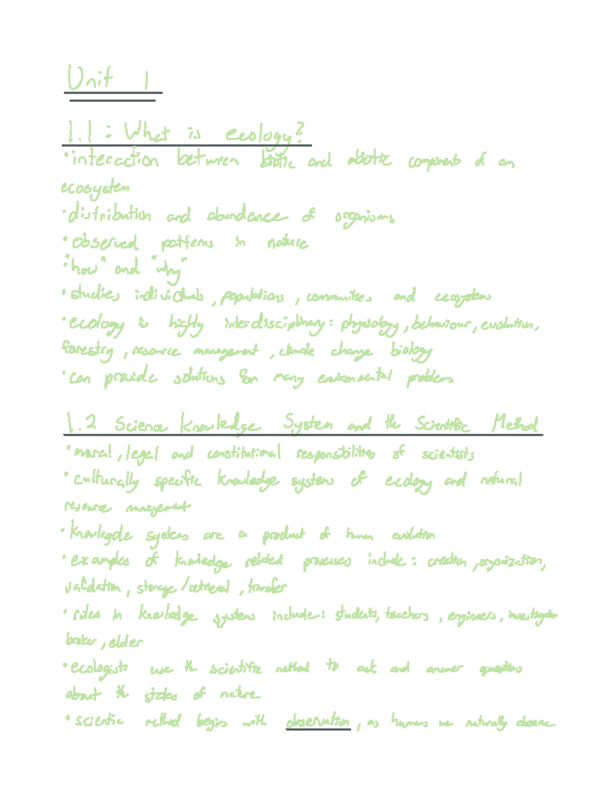 Unit 1 - Unit 1 notes - Unit I 1 I What is ecology interaction between ...