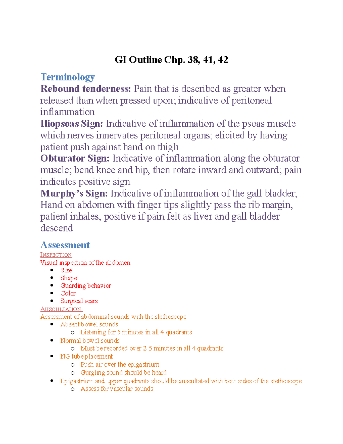 GI Outline Chp 38, 41, 42 Lecture Notes - GI Outline Chp. 38, 41, 42 ...