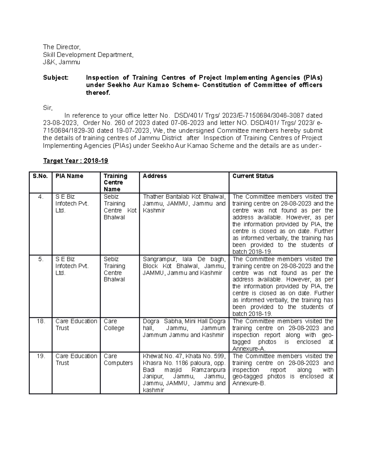 Report - The Director, Skill Development Department, J&K, Jammu Subject ...