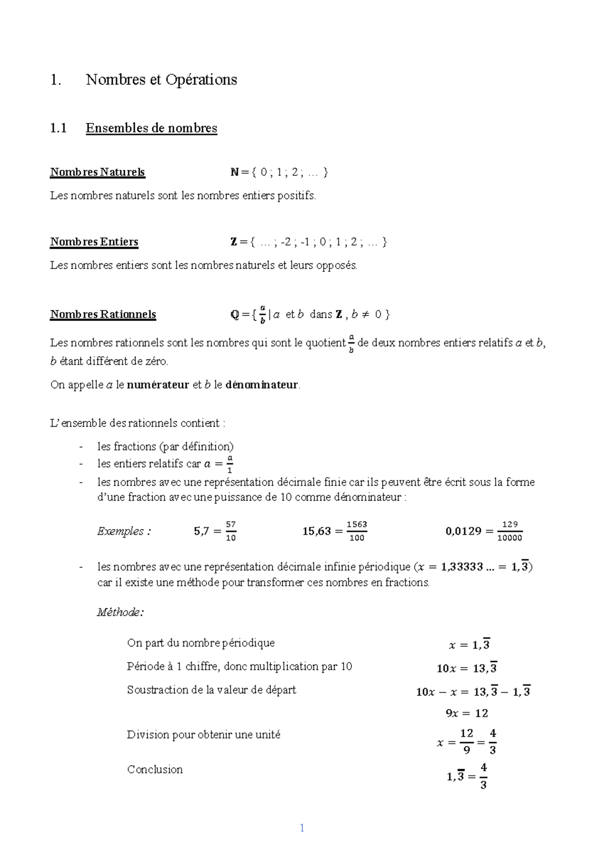 Nombres et opérations - bases des maths - Théorie + exercices (PREP ...