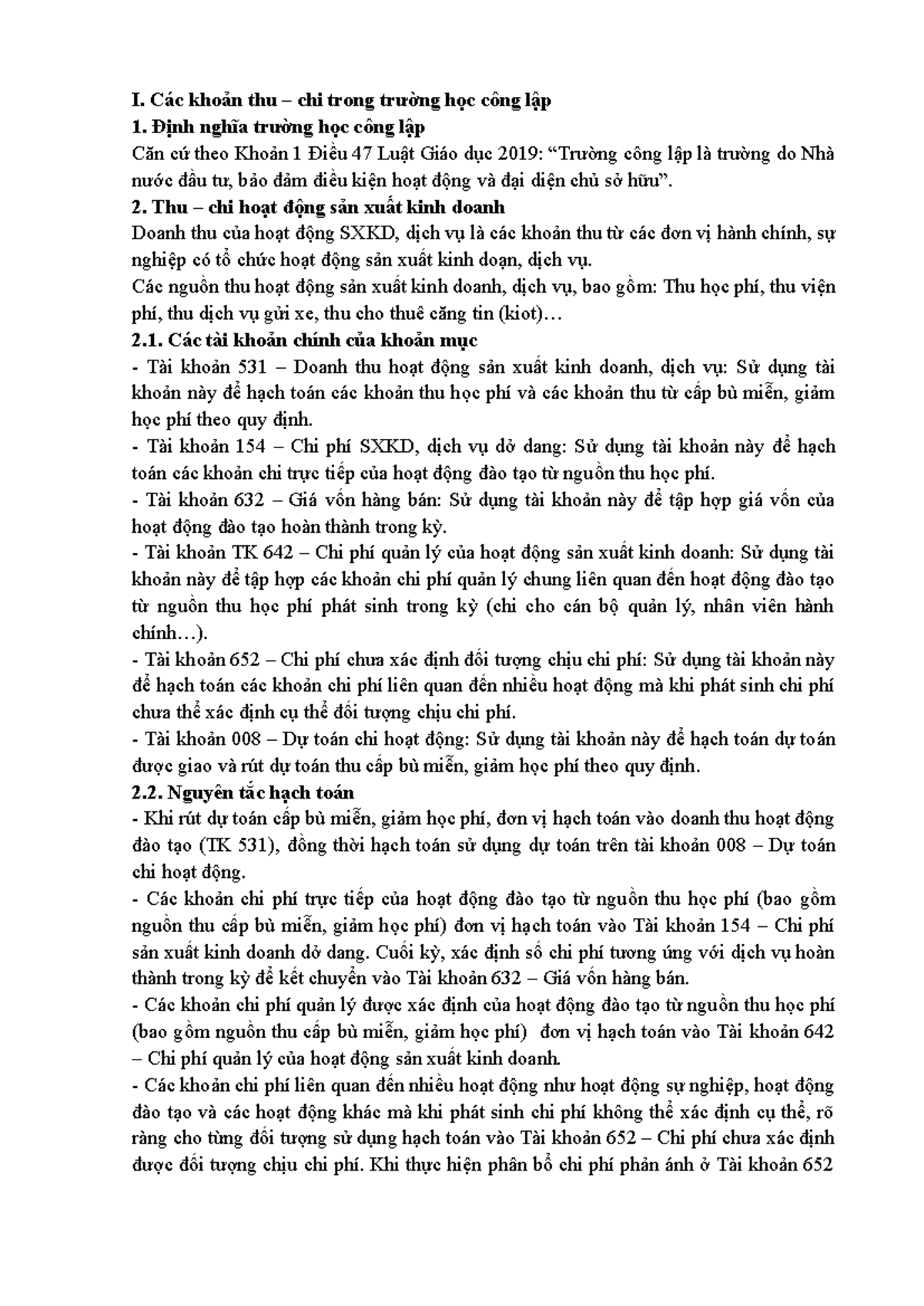 Tổng hợp ndung tt kế công - I. Các khoản thu – chi trong trường học công lập Định nghĩa trường ...