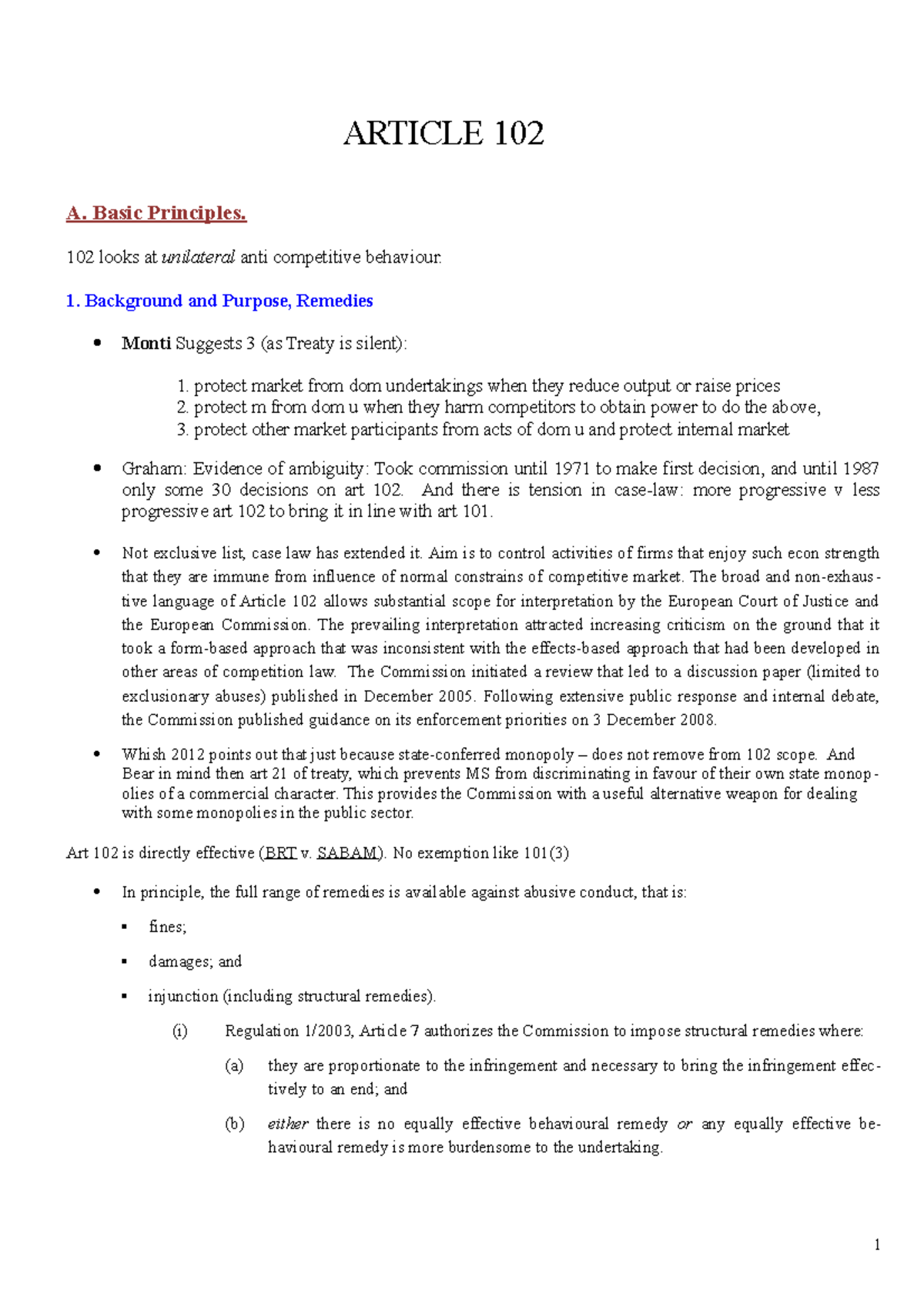 Article 102 2012 - ARTICLE 102 A. Basic Principles. 102 looks at ...