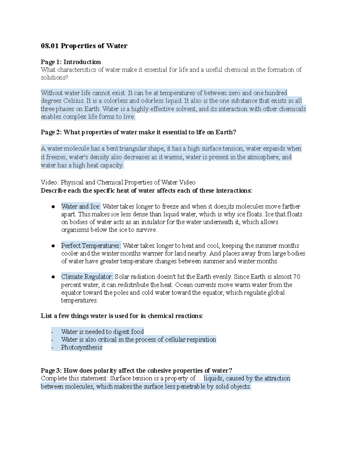 Module 7 Notes Solutions - 08 Properties of Water Page 1: Introduction ...
