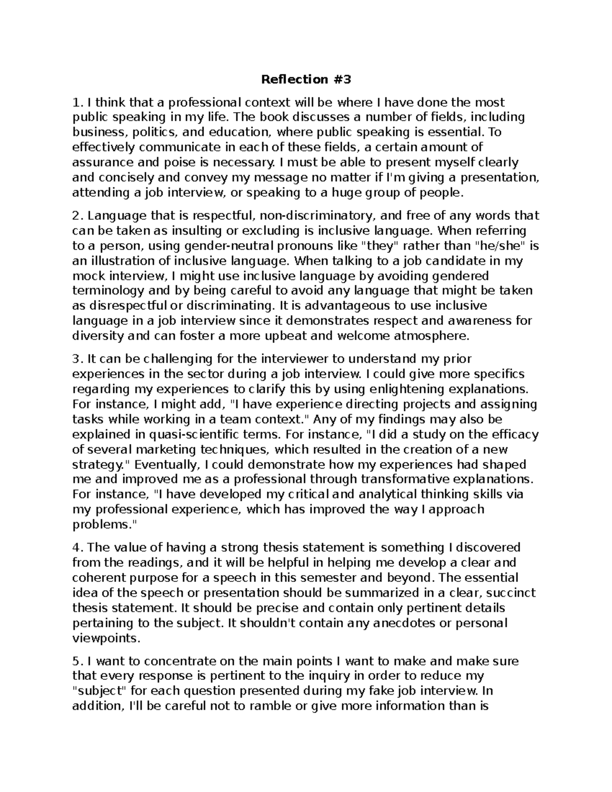 Reflection - OVERVIEW OF THE TOPIC - Reflection # I think that a ...