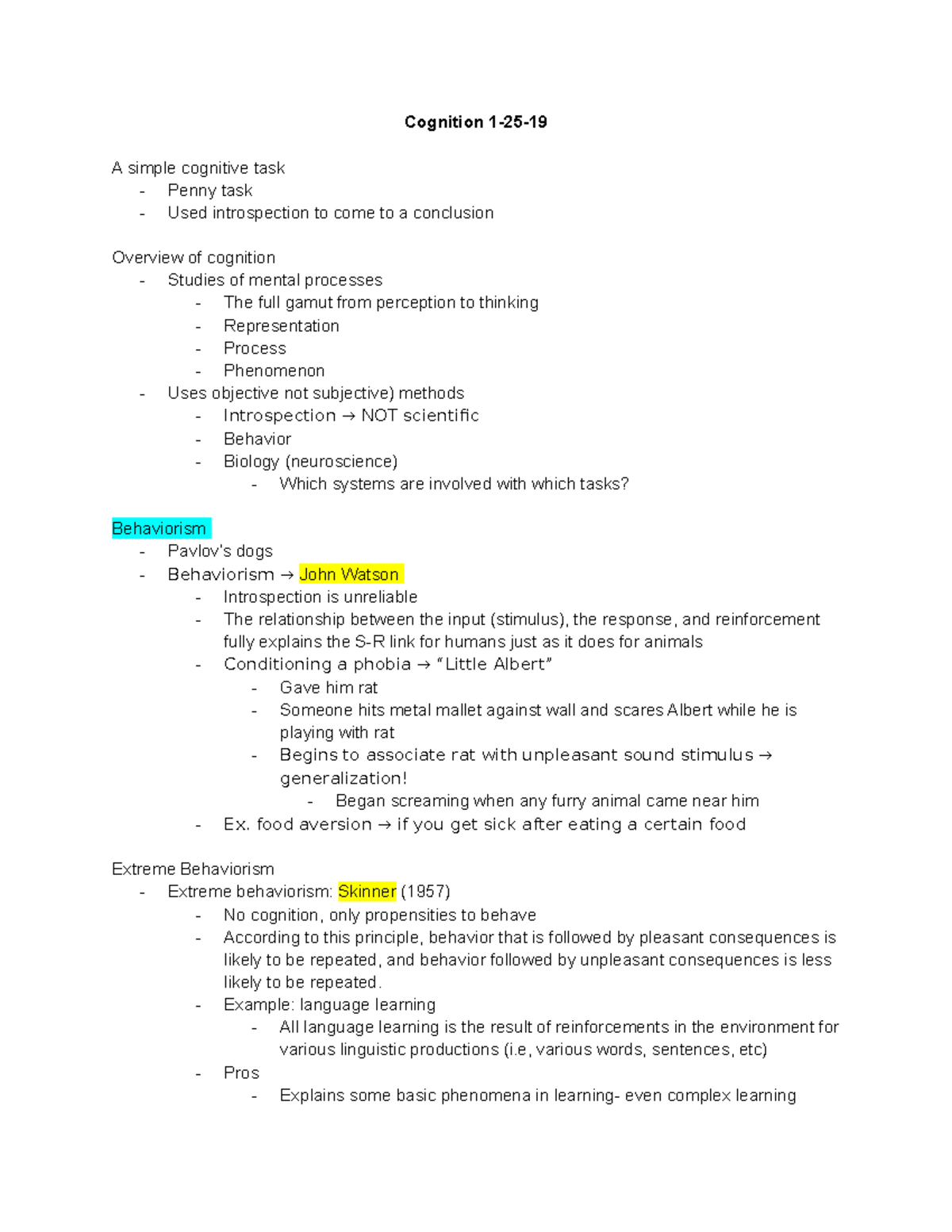 Human Cognition: First Half - Cognition 1-25- A simple cognitive task ...