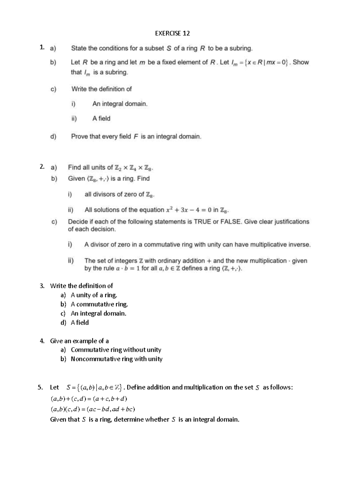 tutorial 12 mat652 algebraic question - EXERCISE 1 2 1. 2. Write the ...
