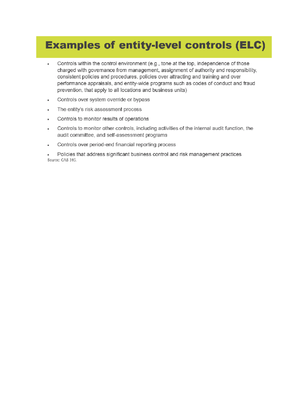 Examples of entity level controls - ACCT332 - Studocu