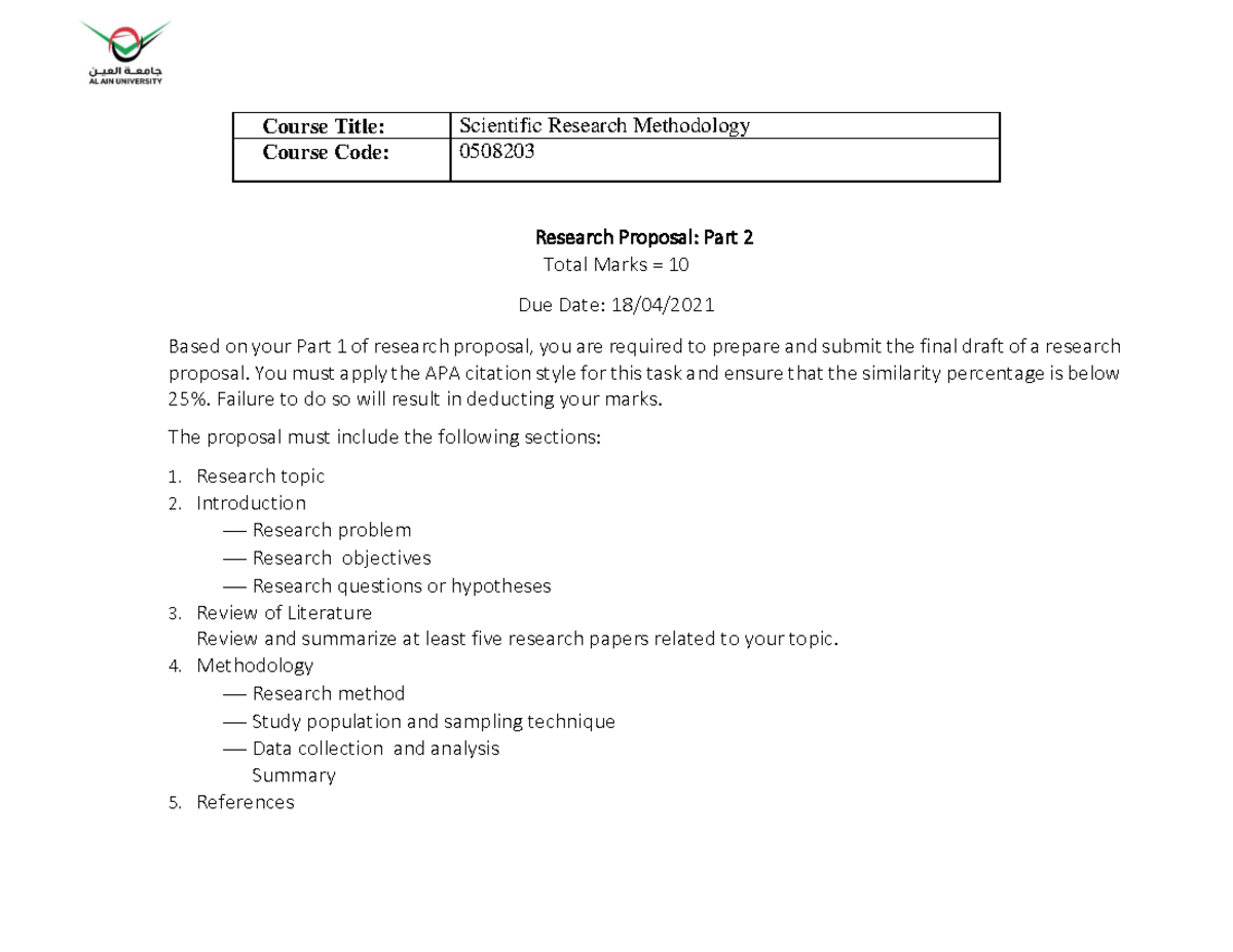 Part 2 Guides & Instrucitons - Course Title: Scientific Research ...
