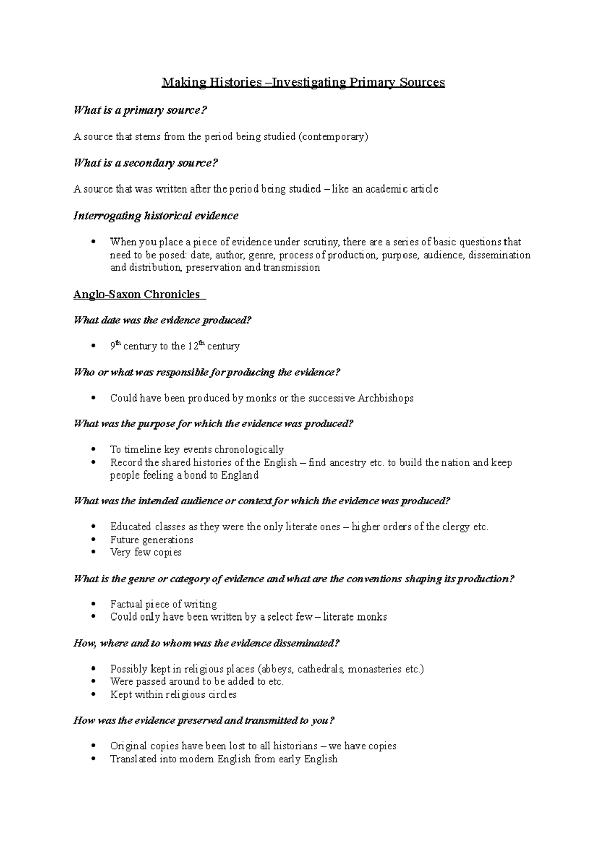 Making Histories – Seminar Three – Investigating Primary Sources ...