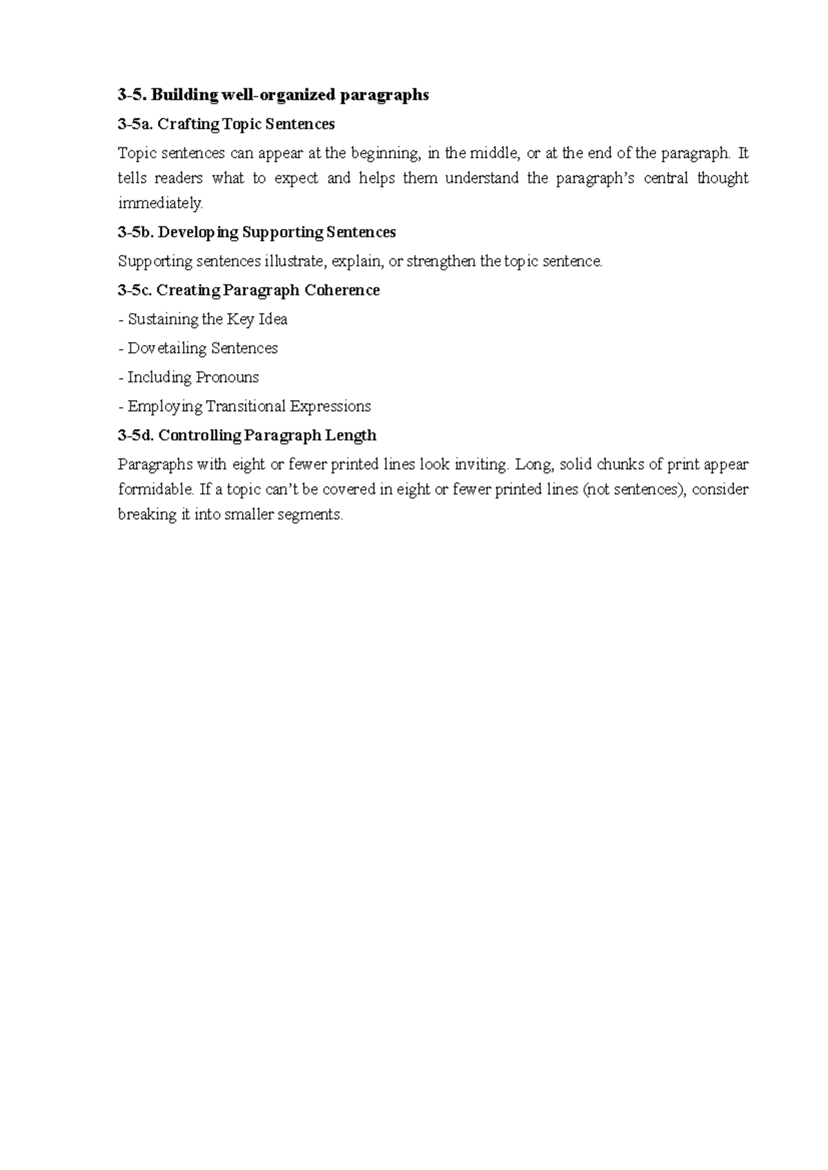 chapter 3 summary - 3-5. Building well-organized paragraphs 3-5a ...