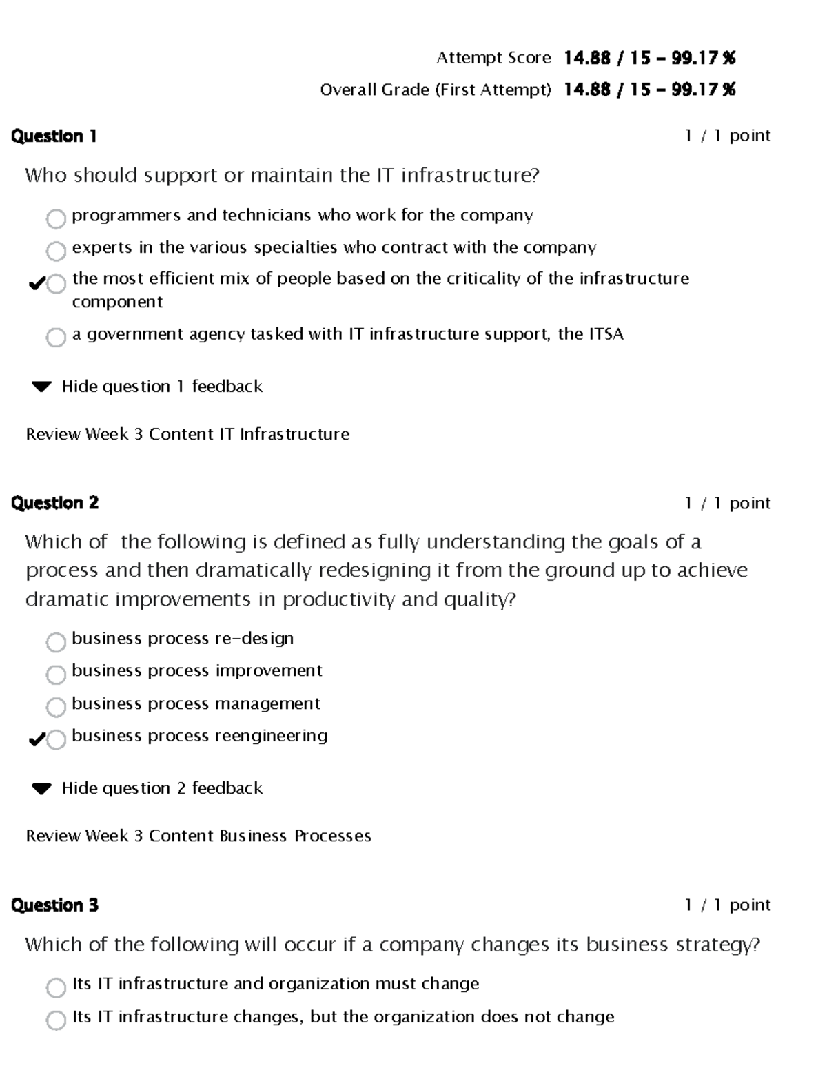 Quizzes - IFSM 300 Quiz 3 - Overall Grade (First Attempt)Attempt Score ...