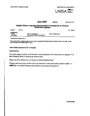 Zul1508 portfolio - ZUL1507 - Unisa - Studocu