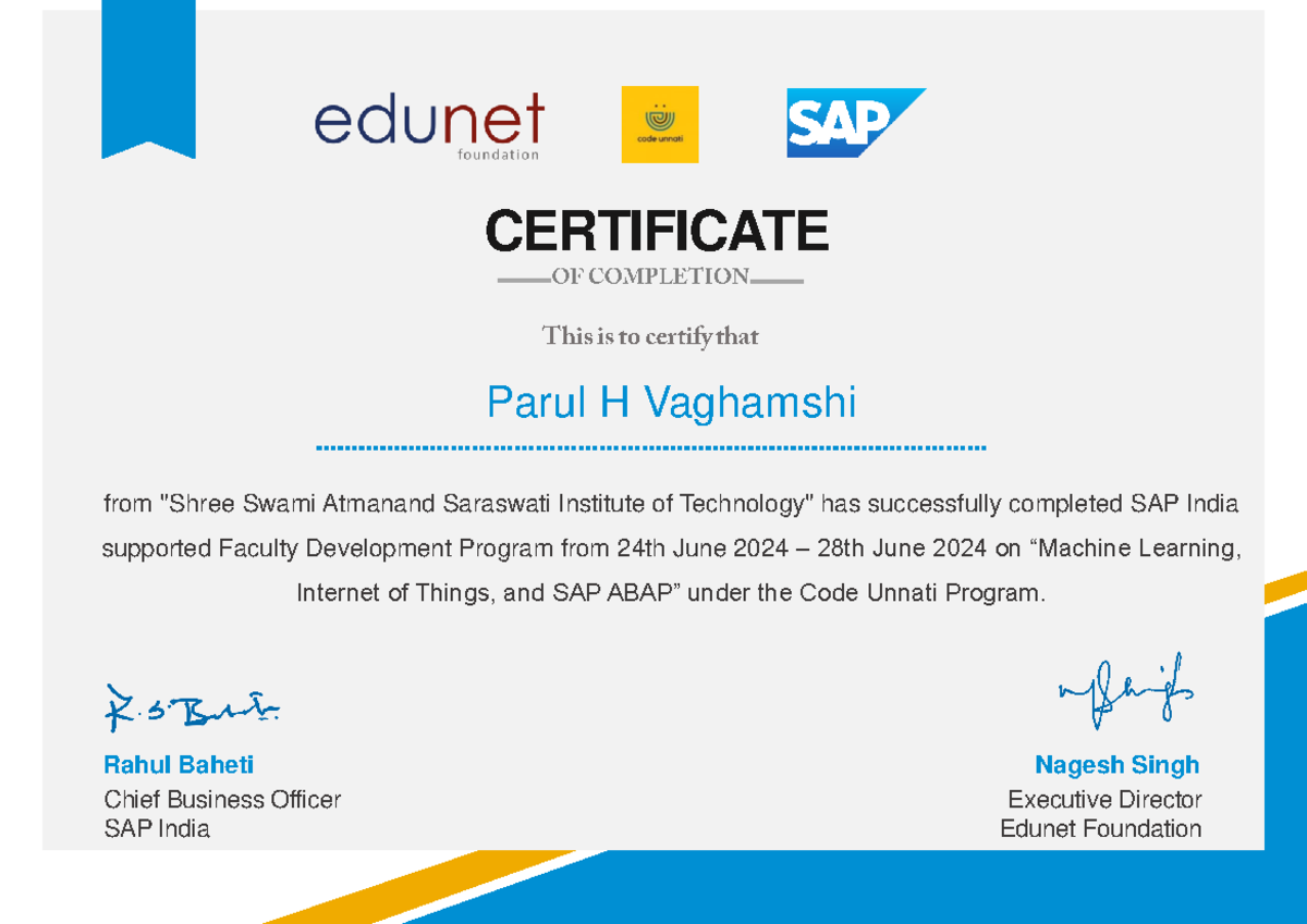 Workshop by SAP - sap - DBMS unlocked - Executive Director Edunet Foundation from "Shree Swami ...