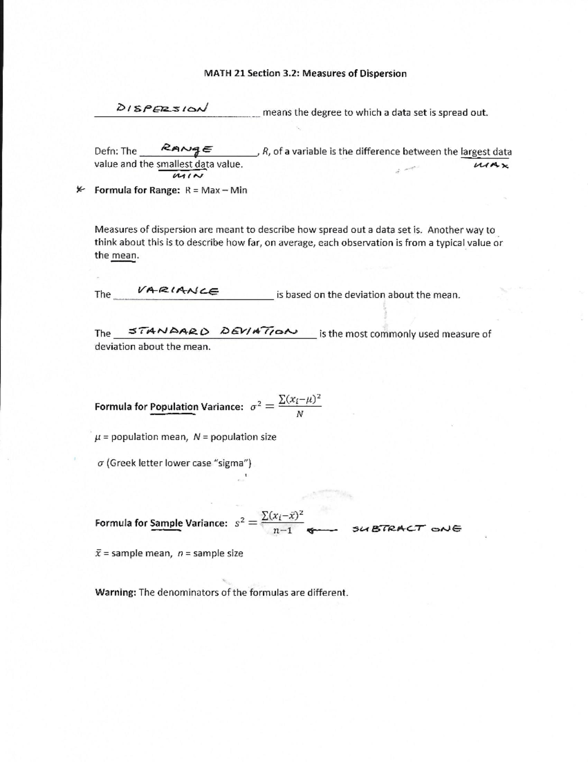 Chapter 3.2 Notes - MATH 021 - Studocu