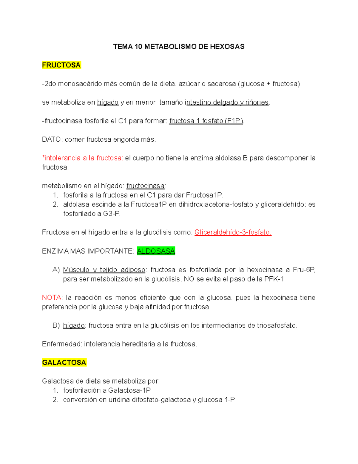 Apunte metabolismo de hexosas - TEMA 10 METABOLISMO DE HEXOSAS FRUCTOSA ...