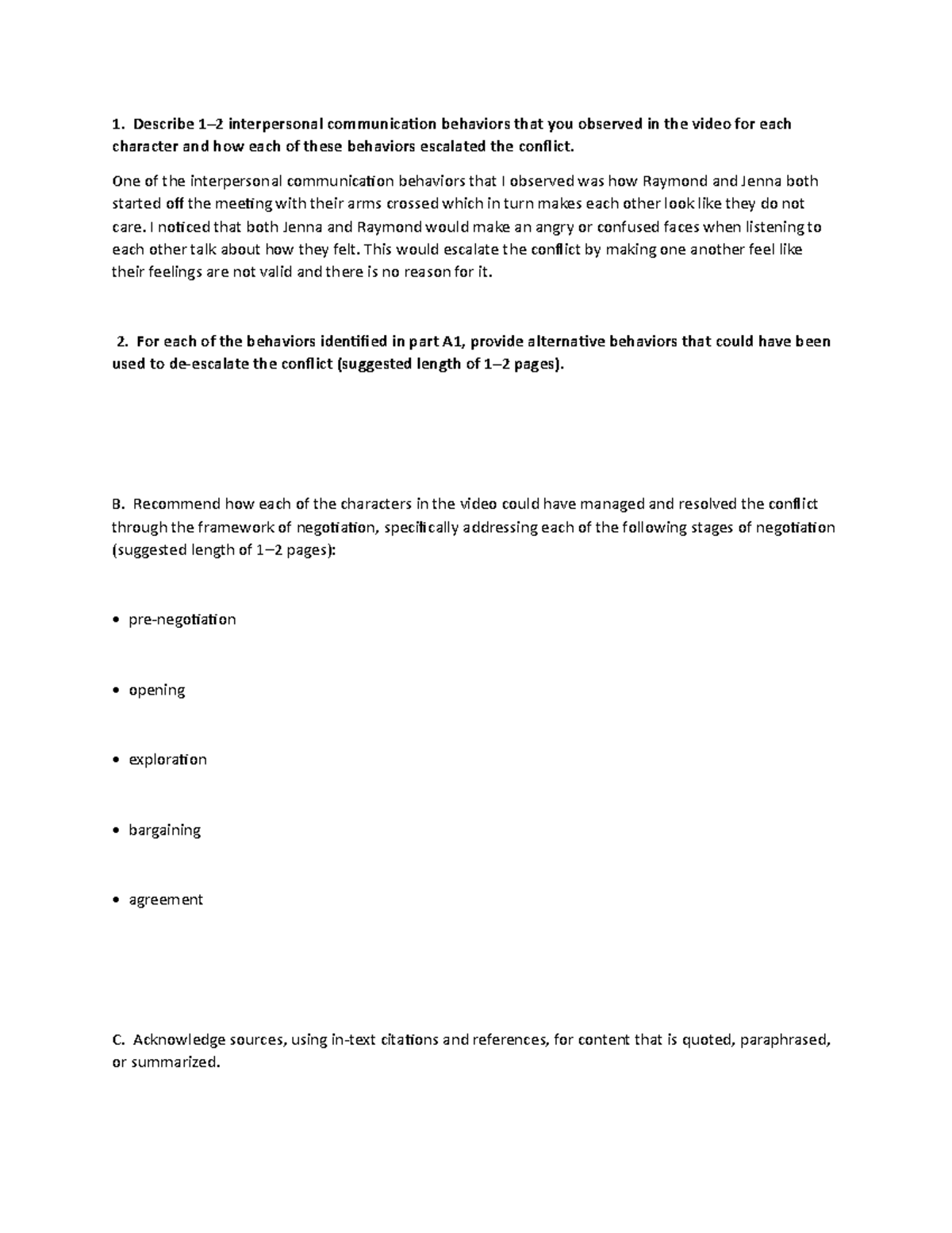 COMM task2 - observation table for conflict and resolution - Describe 1 ...