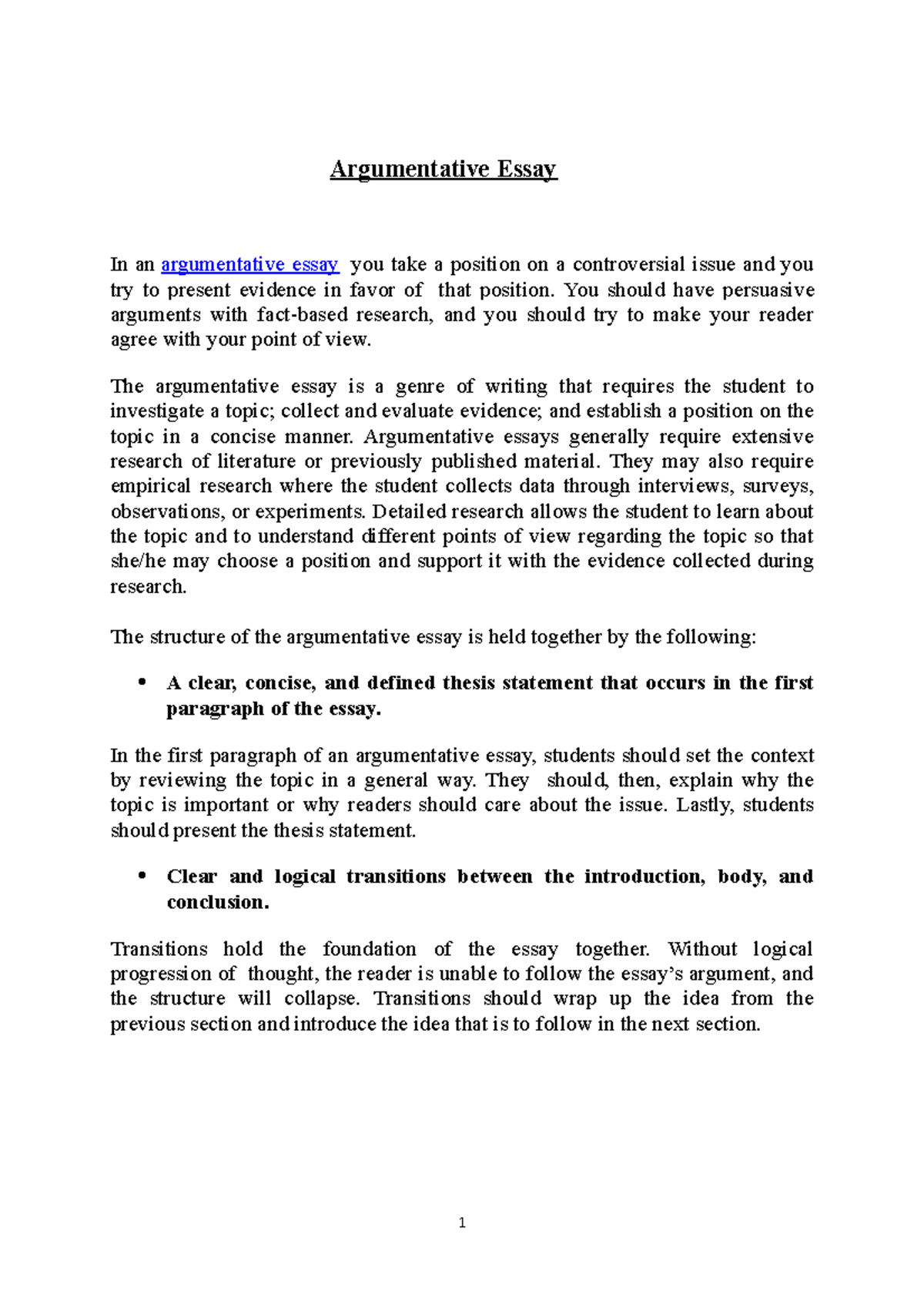 Course 3rd week of May - Argumentative Essay In an argumentative essay ...