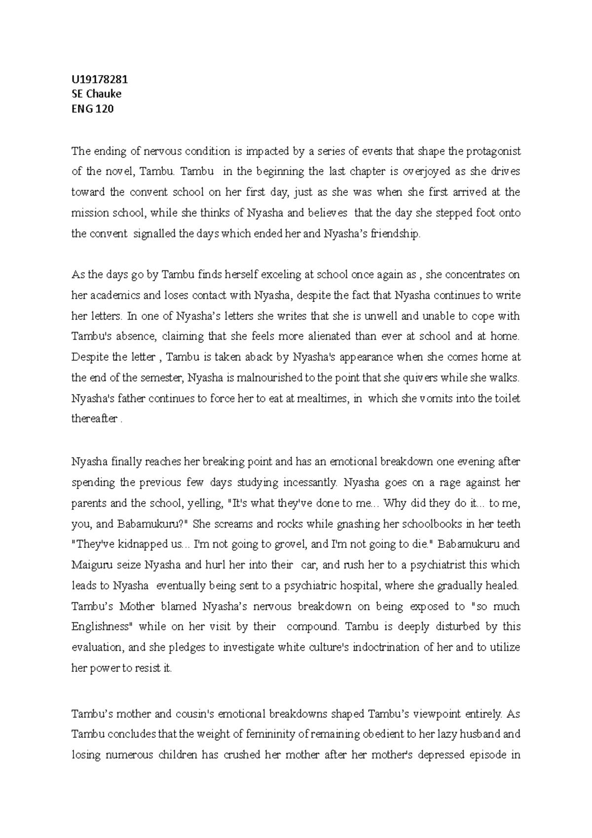 ENG 120 Worksheet 13 Week 13 - U SE Chauke ENG 120 The ending of ...