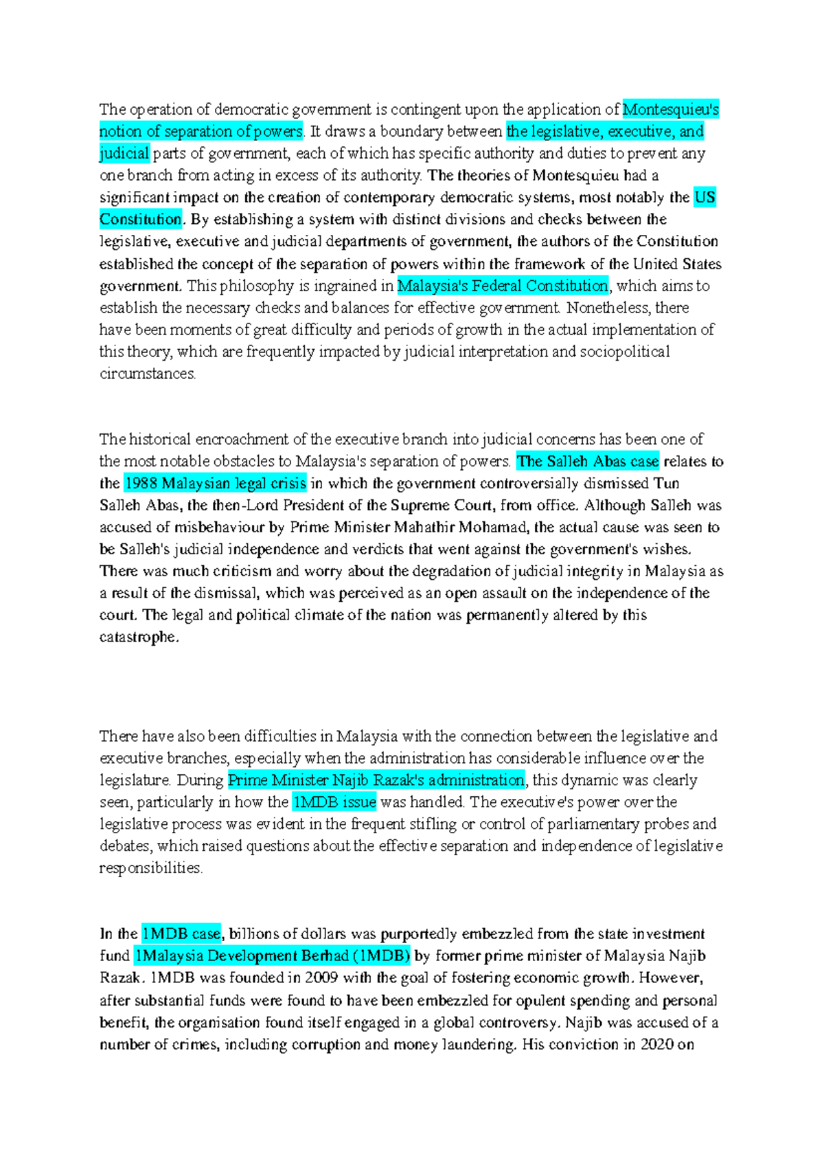 Separation Of Powers In Malaysia - The operation of democratic ...