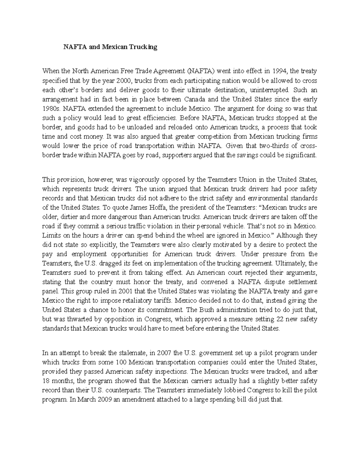 Nafta and Mexican Trucking - NAFTA and Mexican Trucking When the North ...