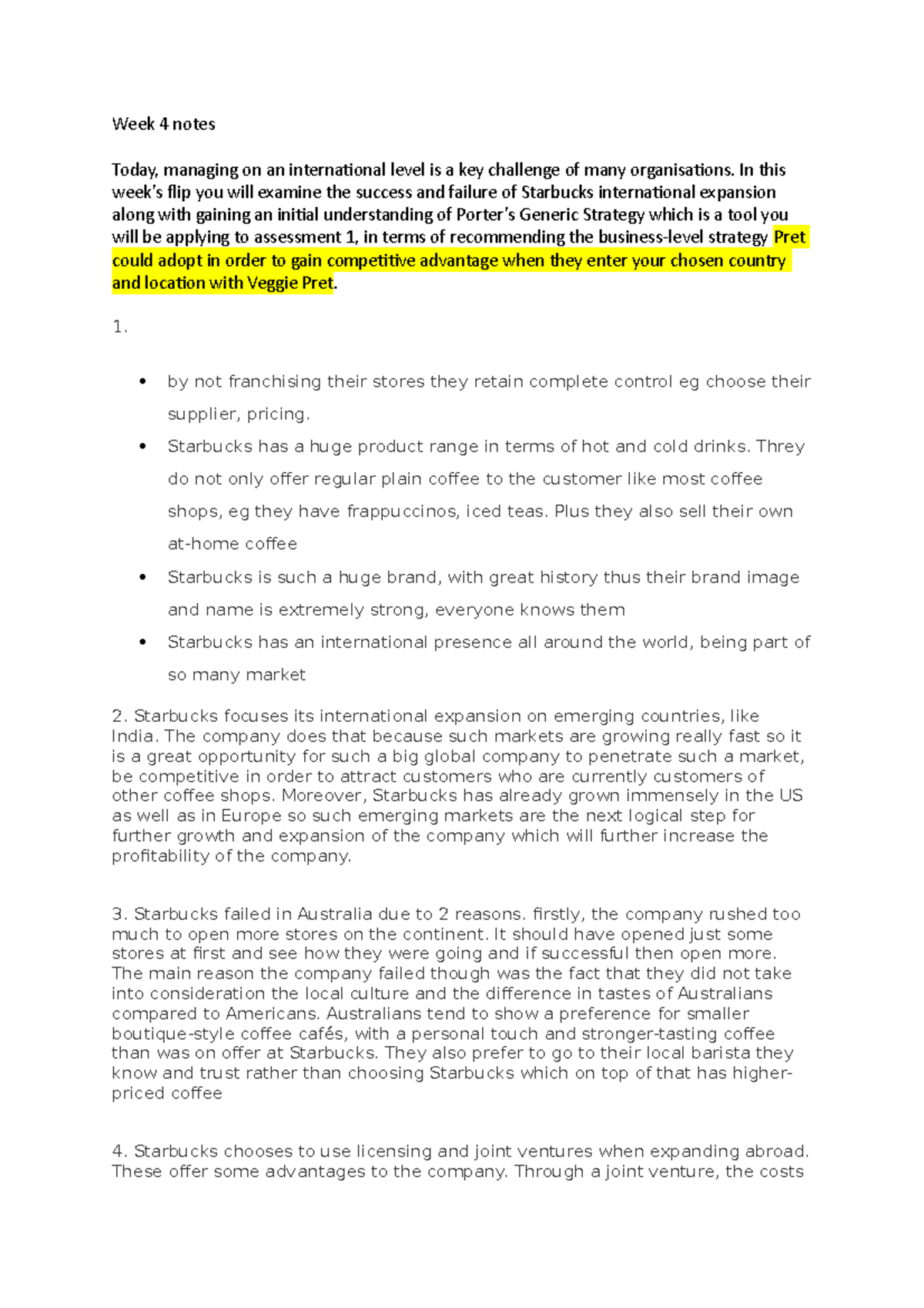 Week 4 notes - Week 4 notes Today, managing on an international level ...