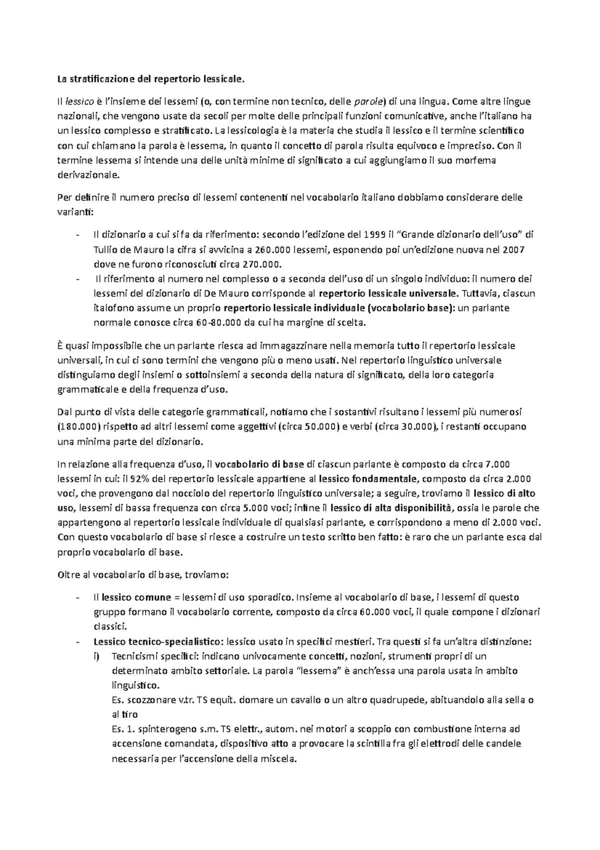 Stratigrafia del lessico - La stratificazione del repertorio lessicale ...