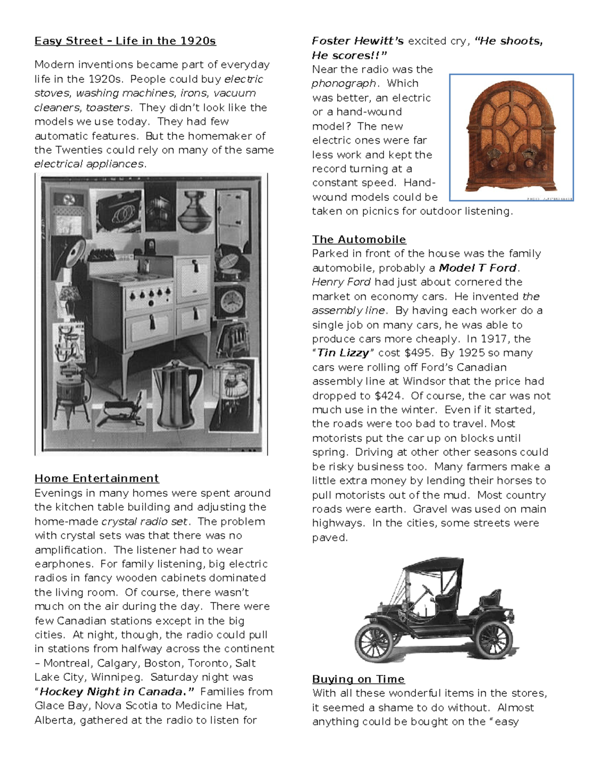 Easy Street Lifeinthe 1920s Handout - Easy Street – Life in the 1920s ...