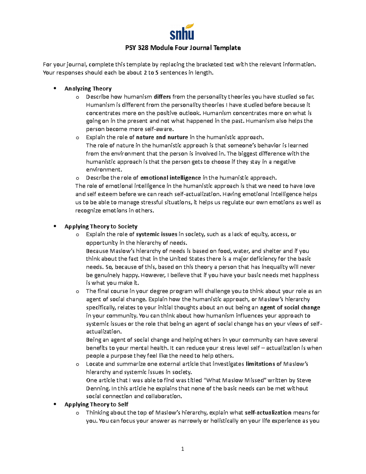 PSY 328 Activity 4-1 - For your journal, use the Module Four Journal ...