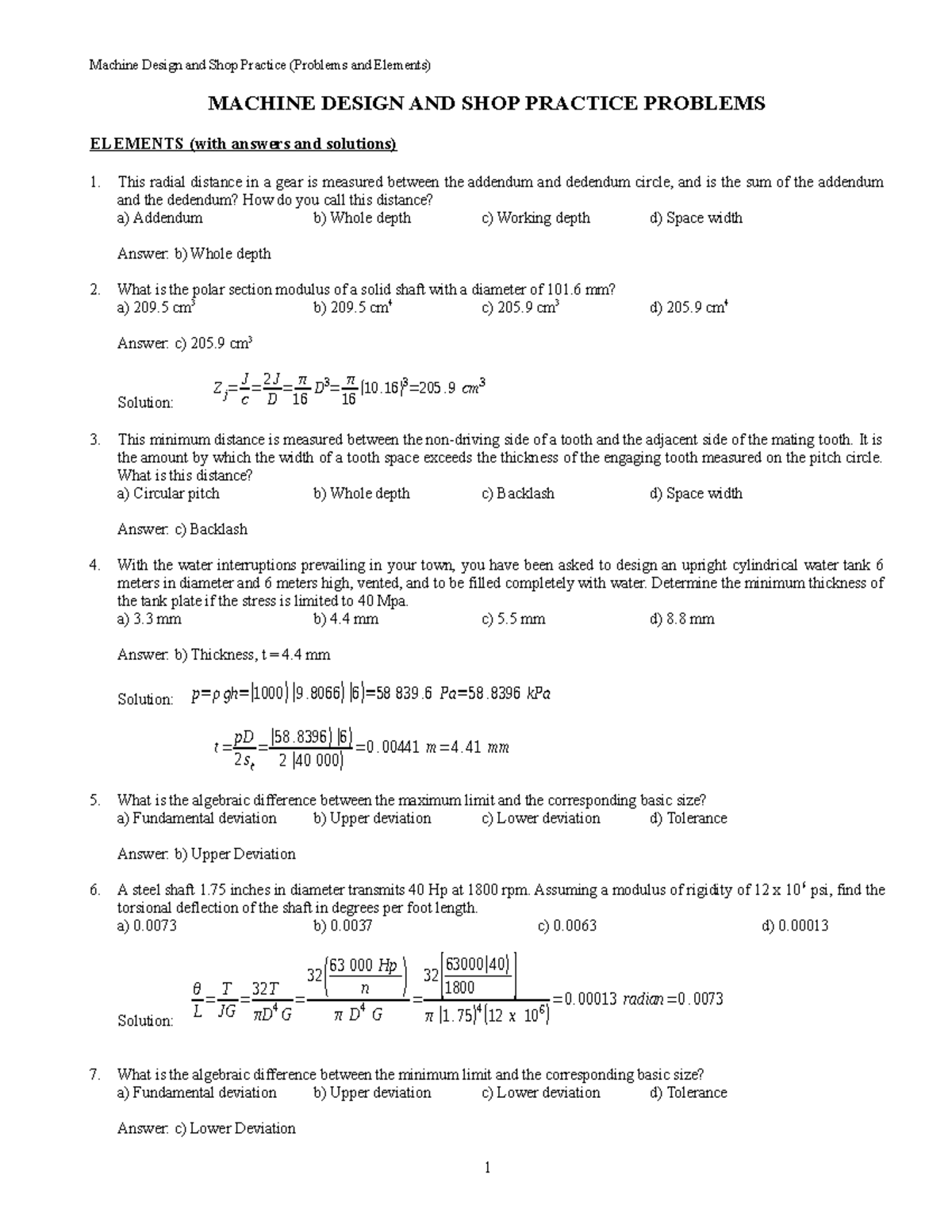Machine design 200+ Questions - MACHINE DESIGN AND SHOP PRACTICE ...