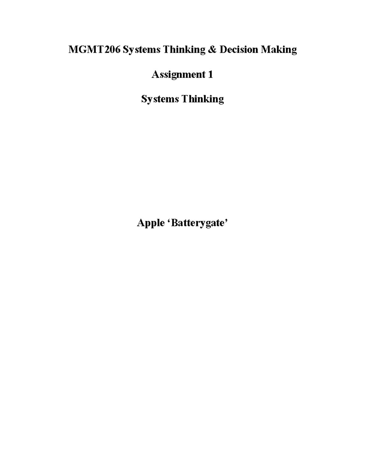 MGMT206 Systems Thinking Analysis - MGMT206 Systems Thinking & Decision ...