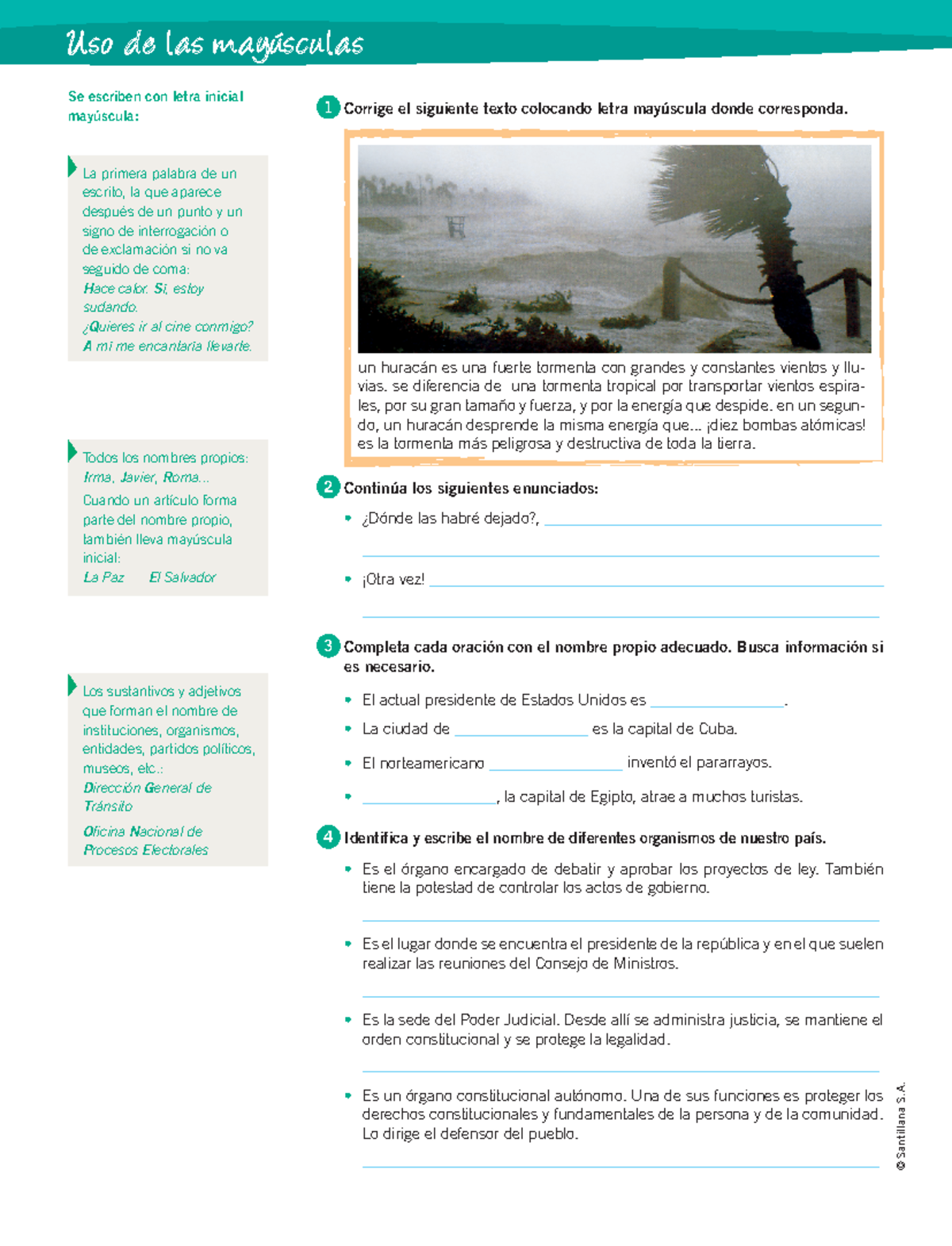 2° Año - Ejercicios - Uso de las mayúsculas 1 Corrige el siguiente ...