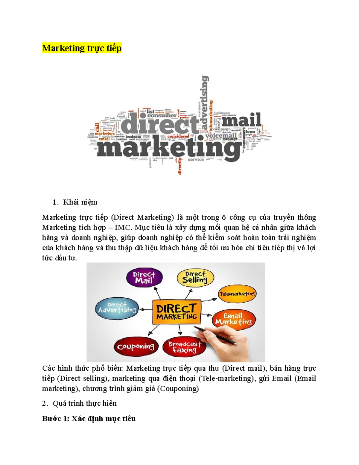 Marketing trực tiếp - Marketing trực tiếp Khái niệm Marketing trực tiếp ...