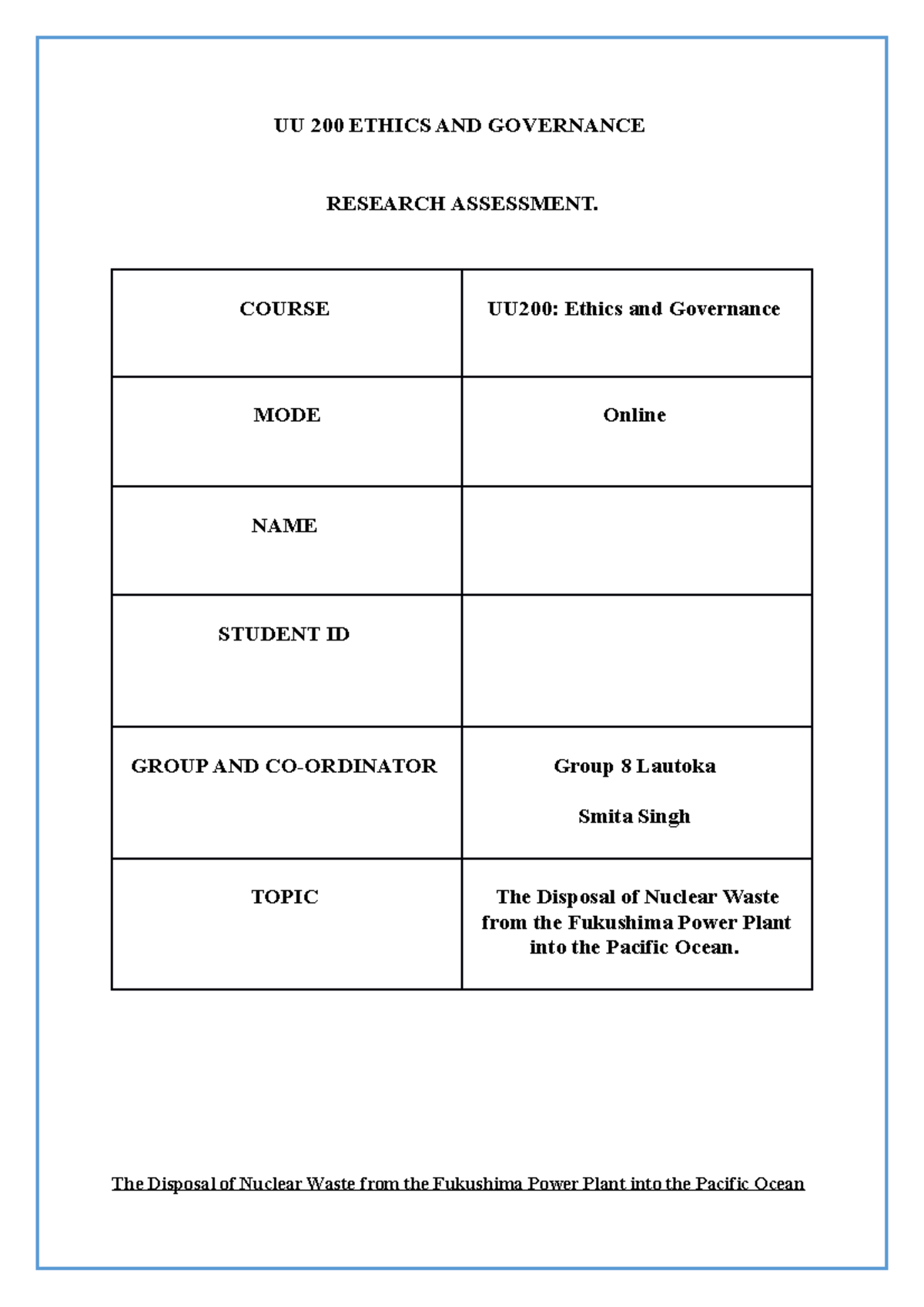 UU200 Research Essay - UU 200 ETHICS AND GOVERNANCE RESEARCH ASSESSMENT ...
