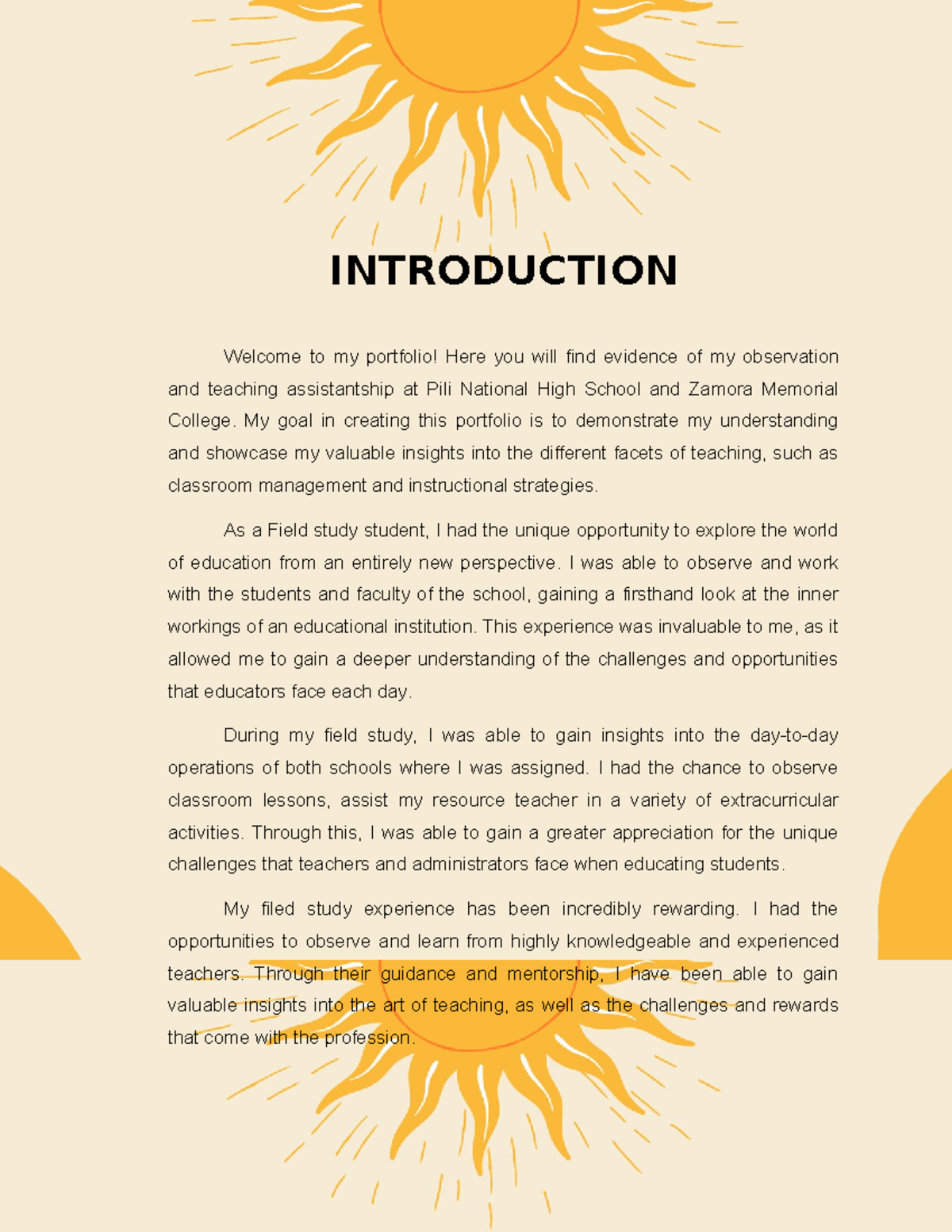 FS Introo - INTRODUCTION Welcome to my portfolio! Here you will find ...