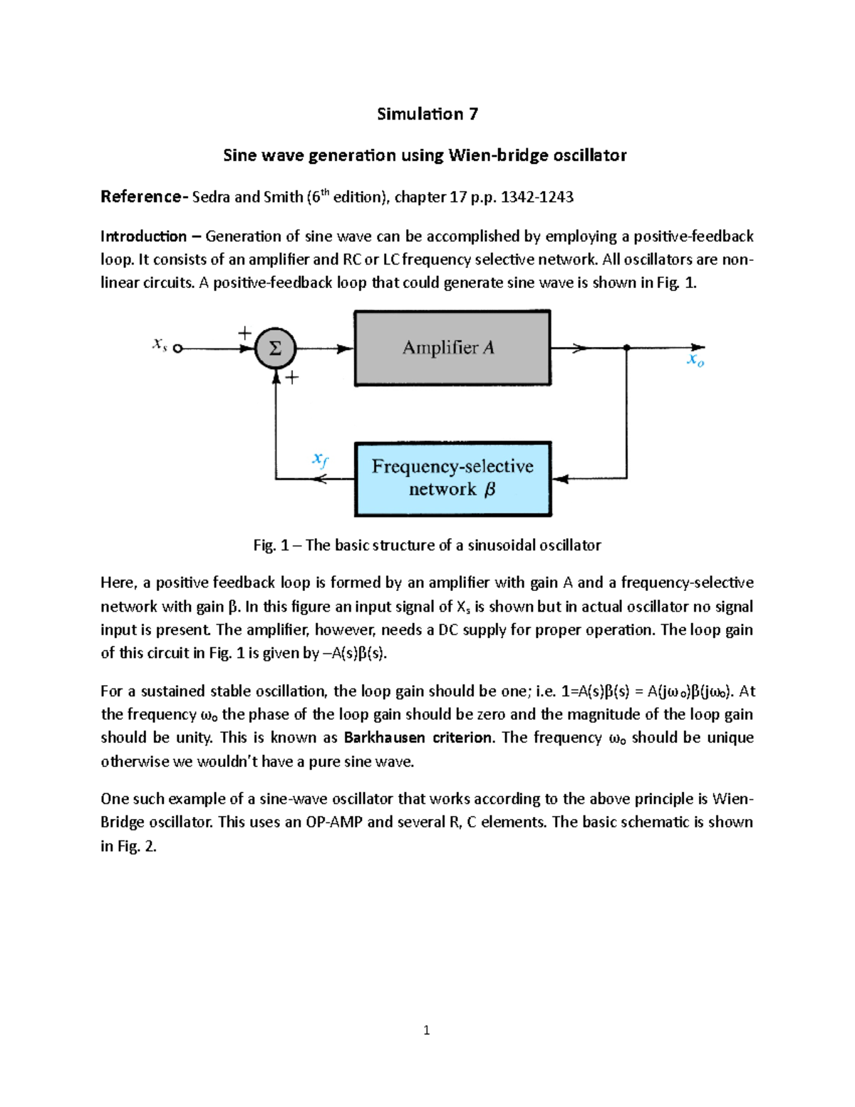 Seminar assignments - lab 7 - Sine wave generation using Wien-bridge ...