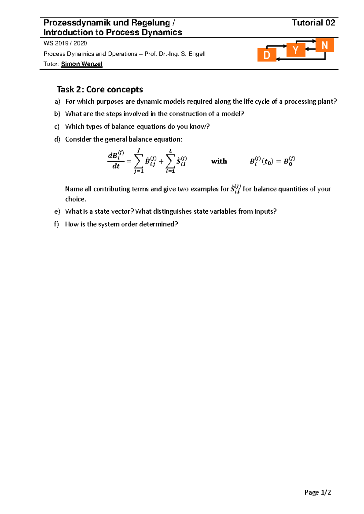 Pu R IPD Tasks 02 - Prozessdynamik und Regelung / Introduction to ...