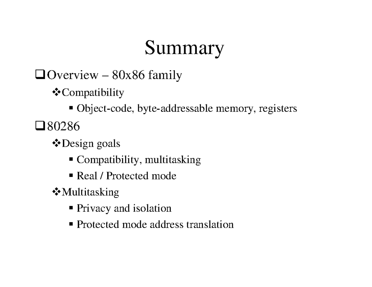 Summary - Microprocessors (EE3002) - Summary Overview – 80x86 family Compatibility - Studocu
