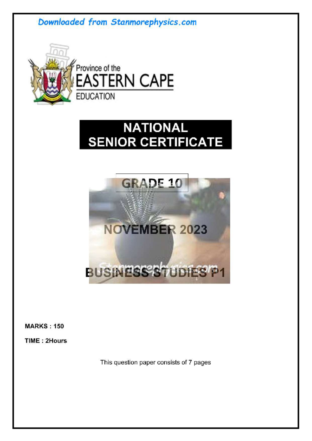 EC Business Studies Grade 10 November 2023 P1 and Memo - P Province of ...