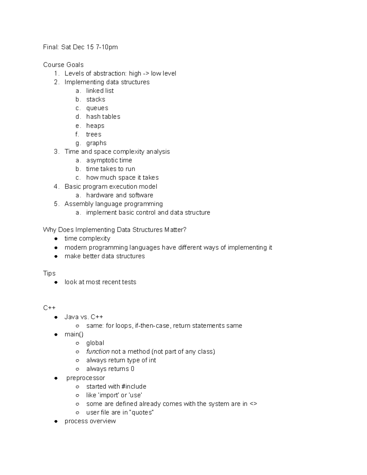 W1D2 - CS 2150 as taught by Aaron Bloomfield - Final: Sat Dec 15 7-10pm Course Goals 1. Levels ...