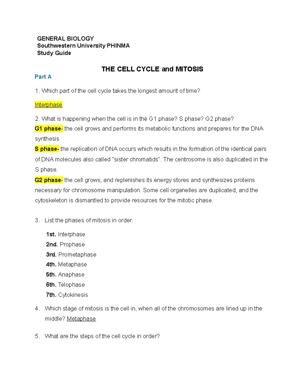Mitosis: Processes and stages of mitosis. - microbiology - SWU - Studocu