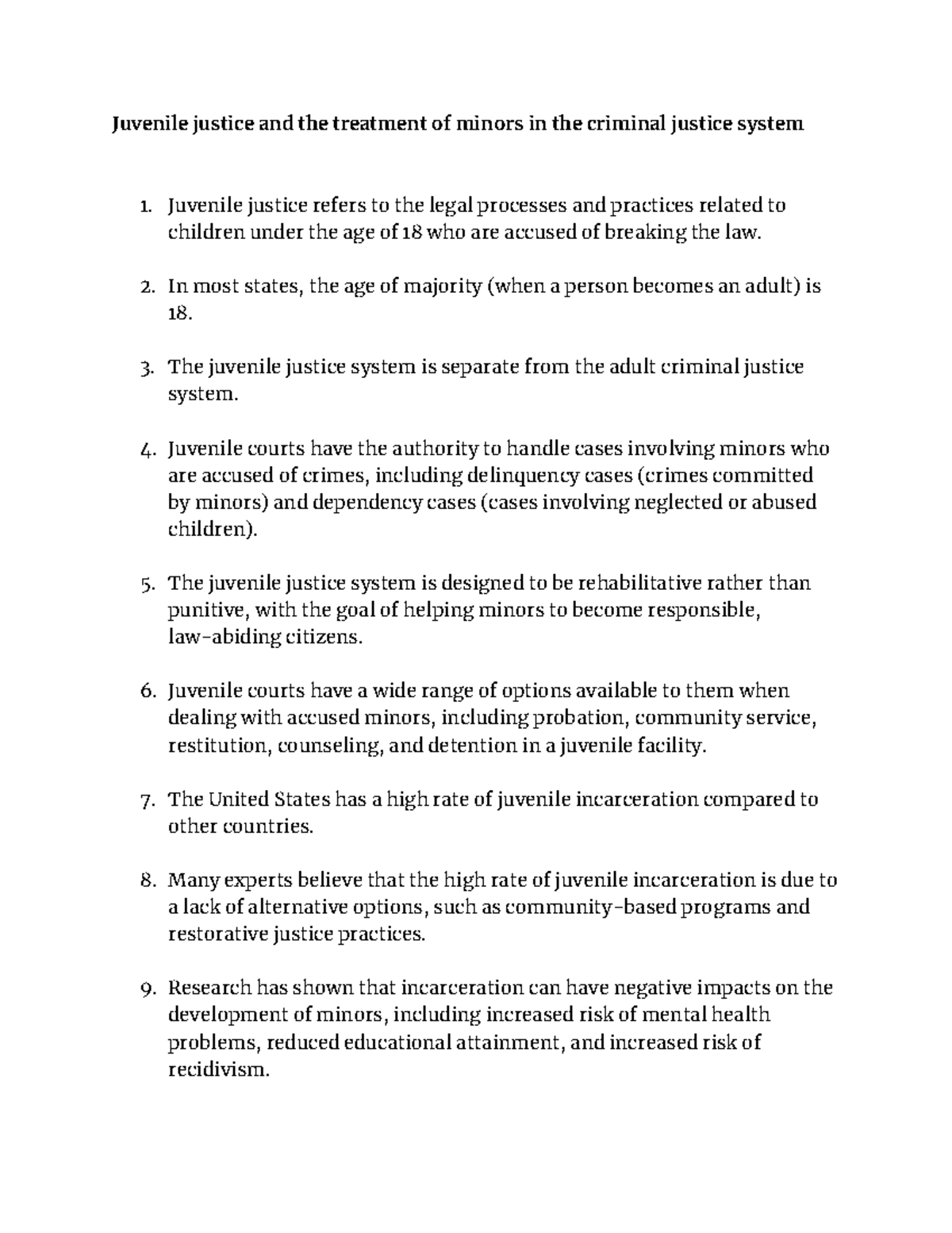 Juvenile Justice Notes - Juvenile justice and the treatment of minors ...