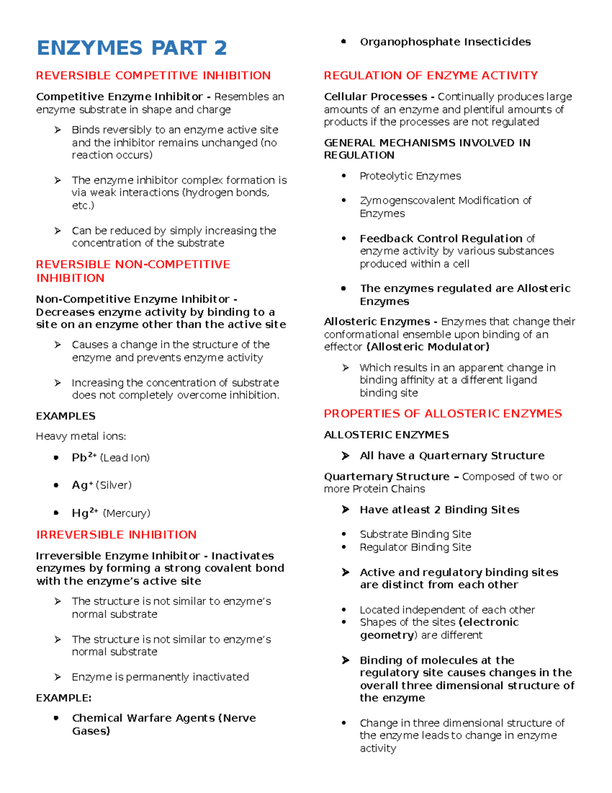 Enzymes PART 2 - ENZYMES PART 2 REVERSIBLE COMPETITIVE INHIBITION ...